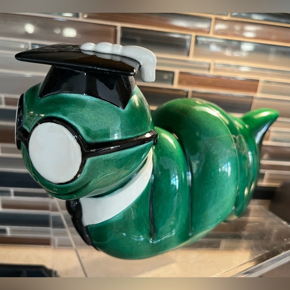 Artisan | Accents | Vintage 979 Kitschy Green Ceramic Glazed Bookworm ...